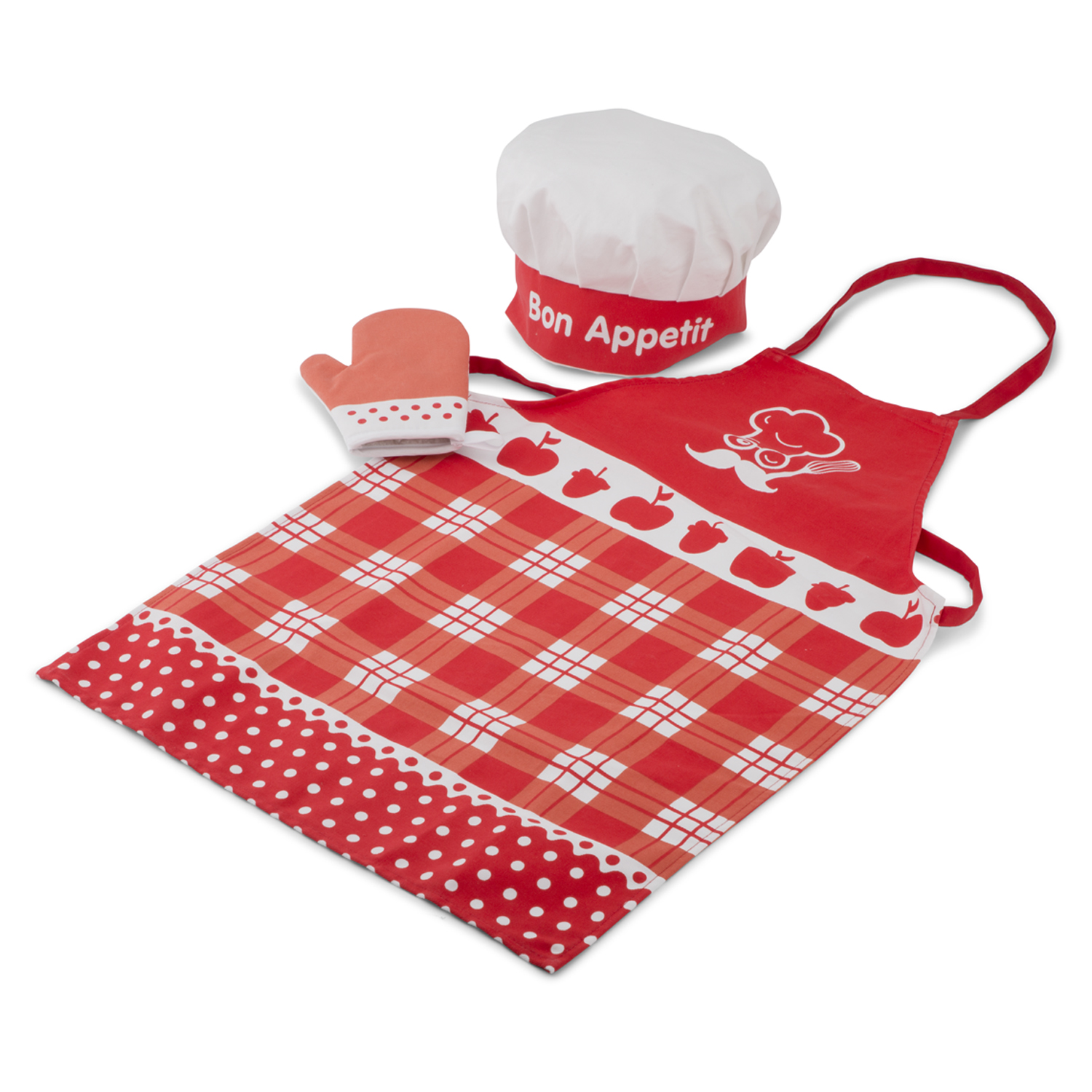 Kookschort met koksmuts en ovenwant - rood | New Classic Toys